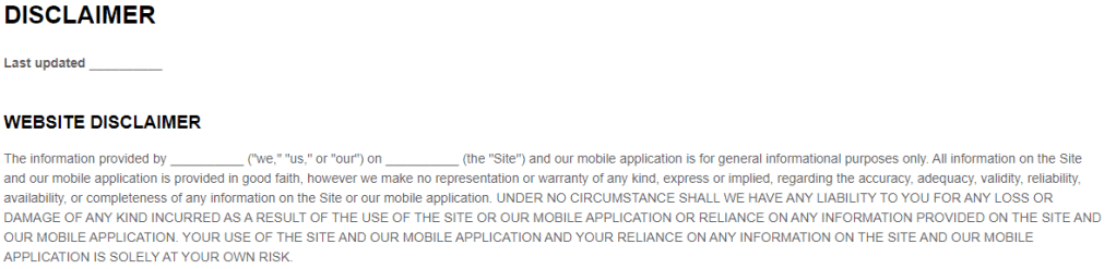 Disclaimer Page - Olesons Food Stores